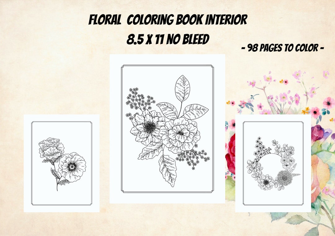 Floral Coloring Pages: 98 Flower Designs (PDF File) - Etsy