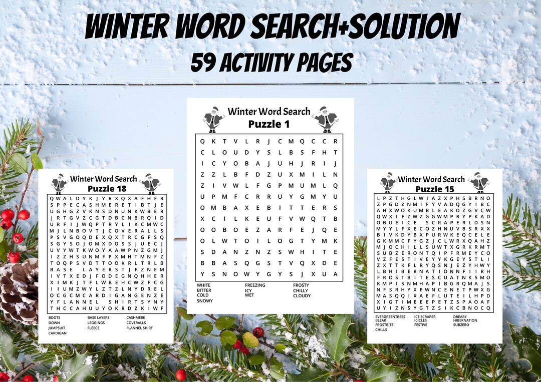 Winter Word Search Activity Pages for Adults, Relaxing Winter Themed ...