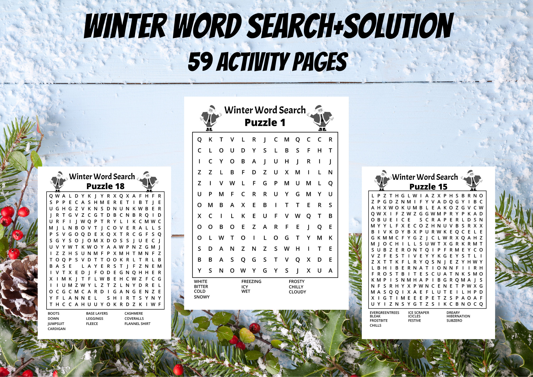 Winter Word Search Activity Pages for Adults, Relaxing Winter Themed ...