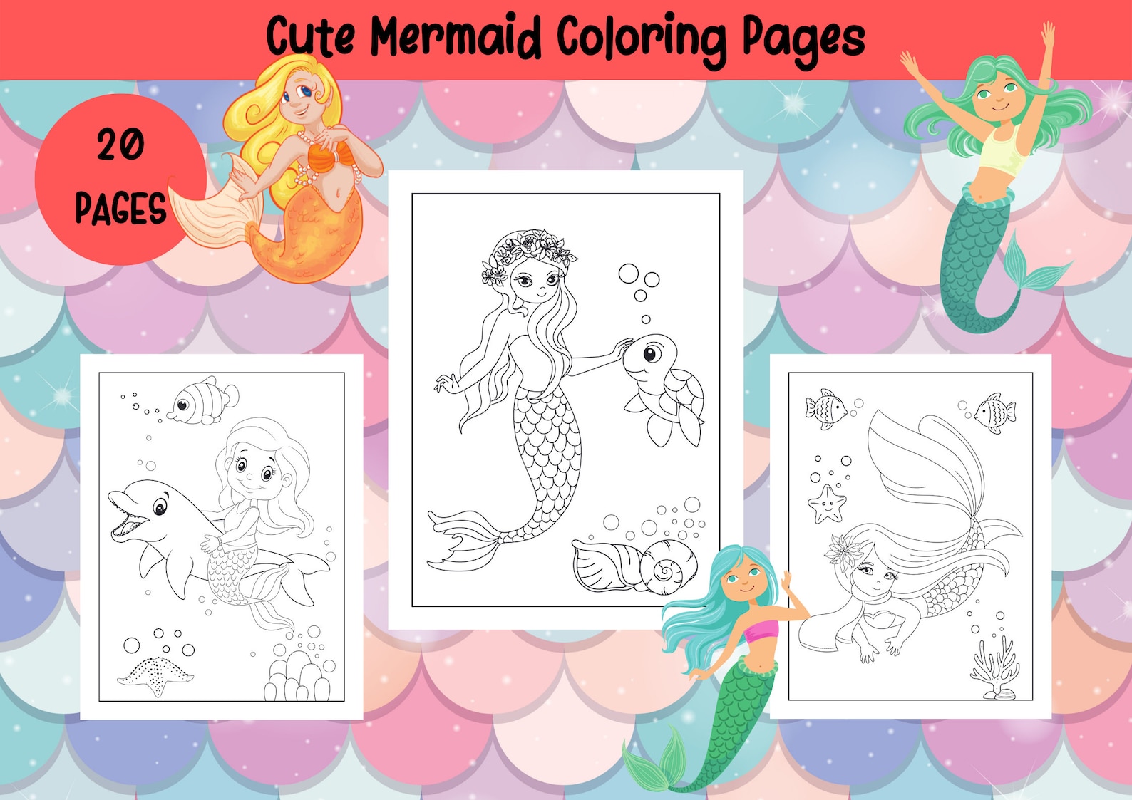 Lovley Mermaid Coloring Pages for Kids Boys and Girls 20 Printable ...