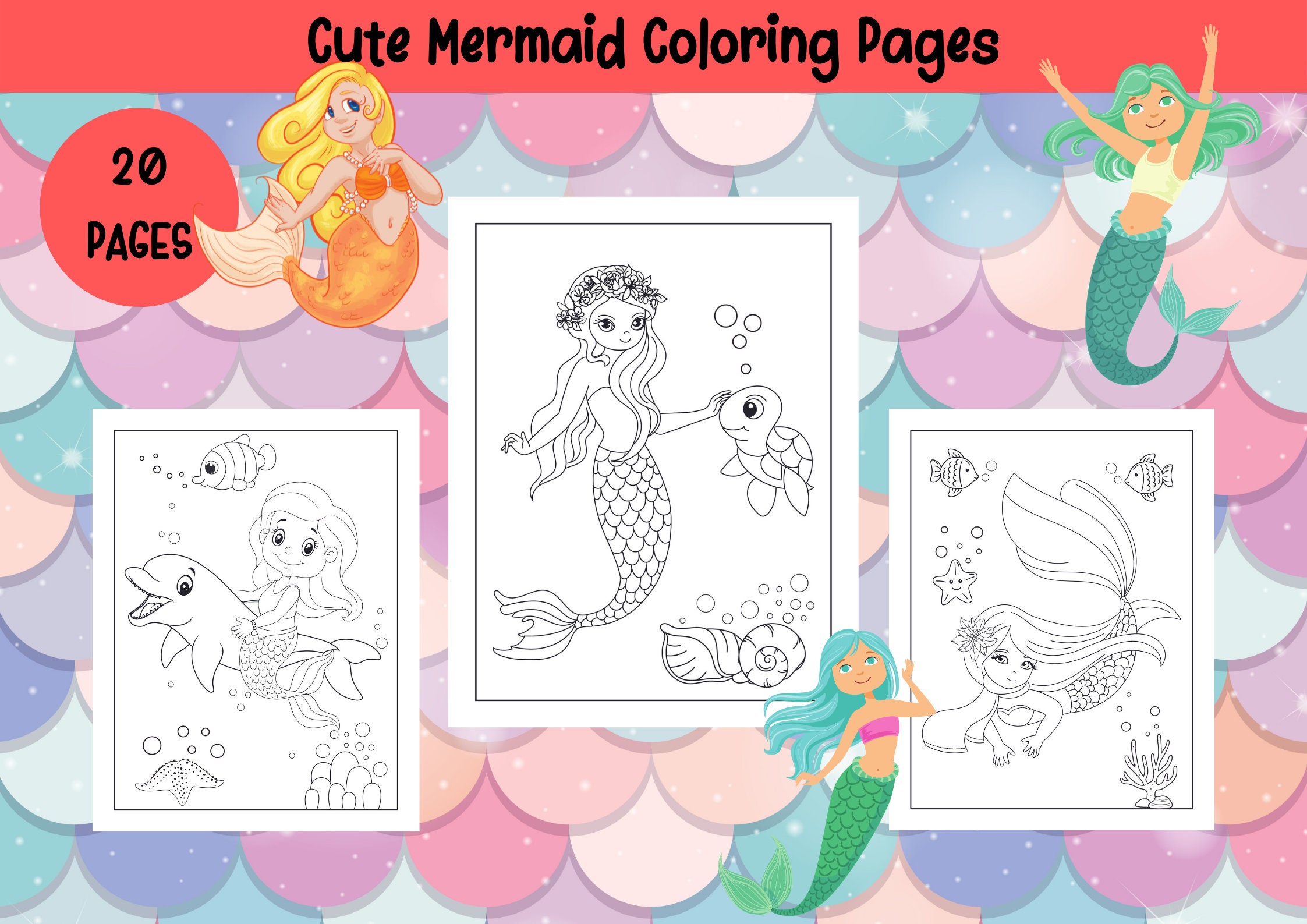 Lovley Mermaid Coloring Pages for Kids Boys and Girls 20 Printable ...
