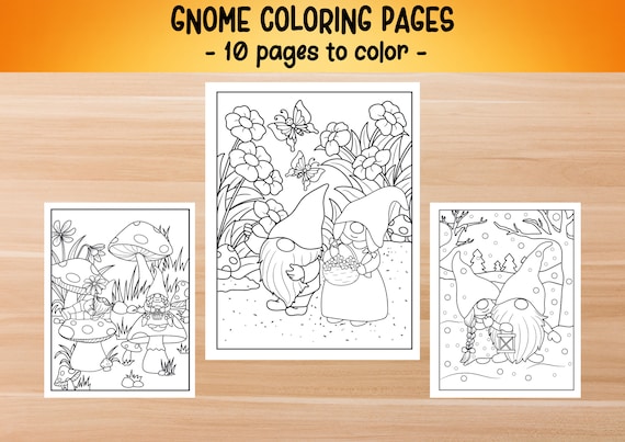 Gnome Coloring Pages for Kids Boys and Girls 10 Printable | Etsy