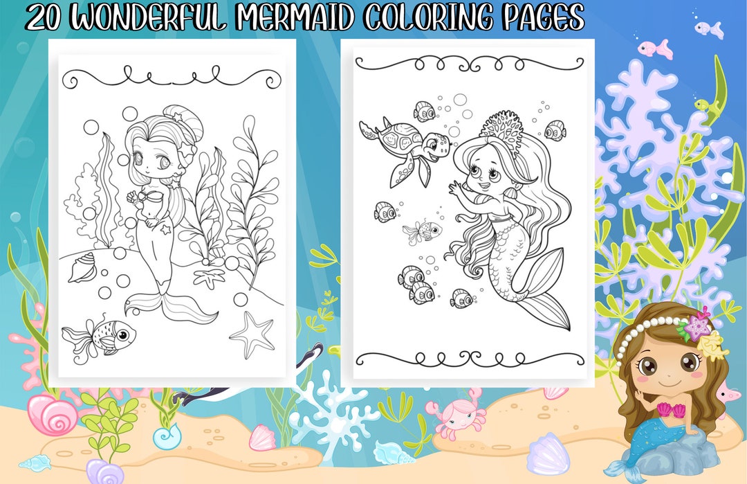 Mermaid Coloring Book: 20 Fun Printable Pages (kids) - Etsy