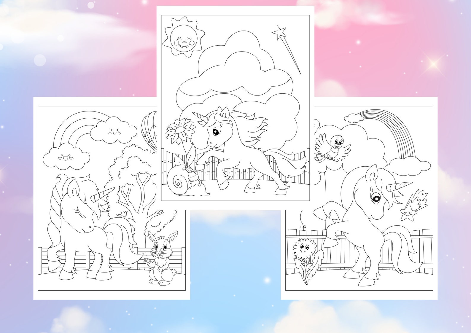 Cute Unicorn Coloring Pages for Kids – 20 Printable Designs (digital ...