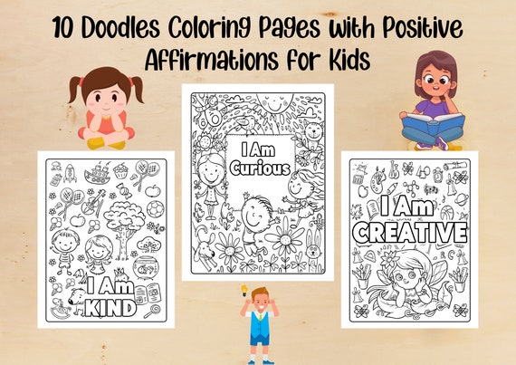 10 Doodles Coloring Pages With Positive Affirmations for Kids - Etsy