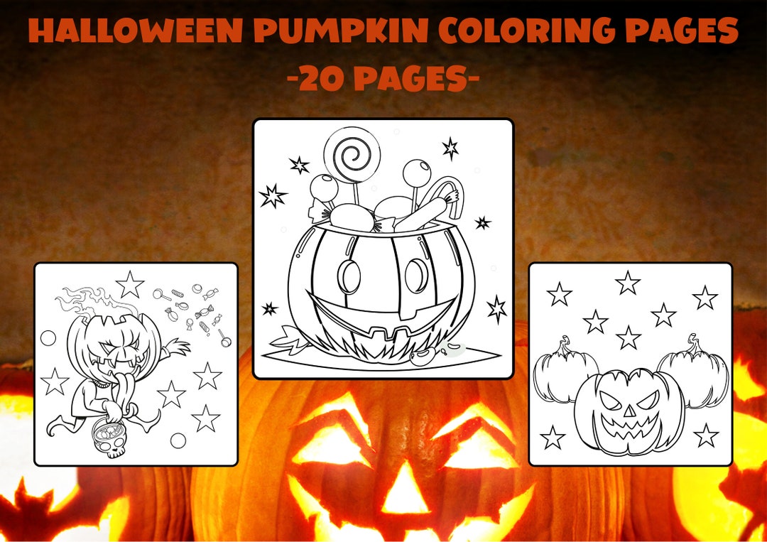 Halloween Pumpkin Coloring Book: 20 Printable Pages (PDF Digital ...