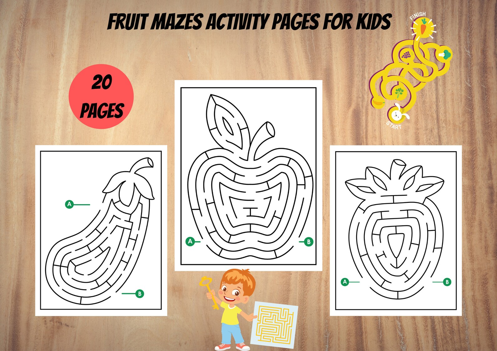 Fruit Mazes Activity Pages for Kids, Maze Activity Book, Maze Printable ...