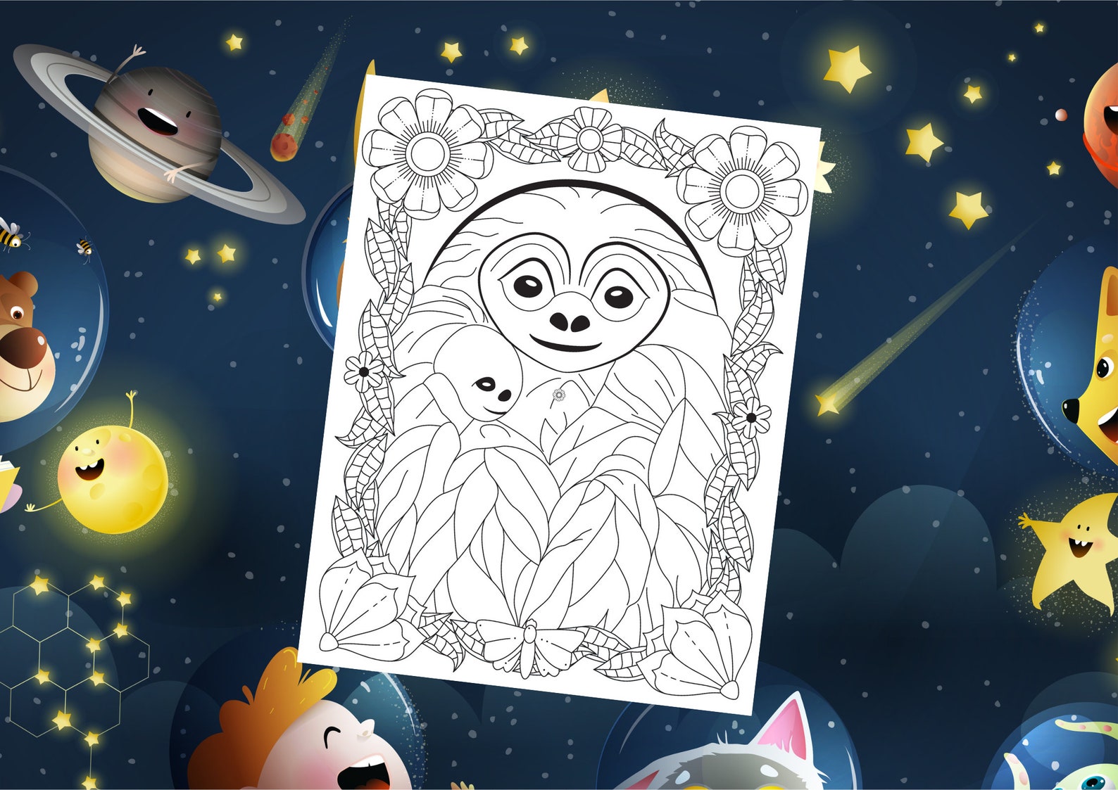 Sloth Coloring Pages - 10 Printable Pages - Cute Sloth Coloring Book ...