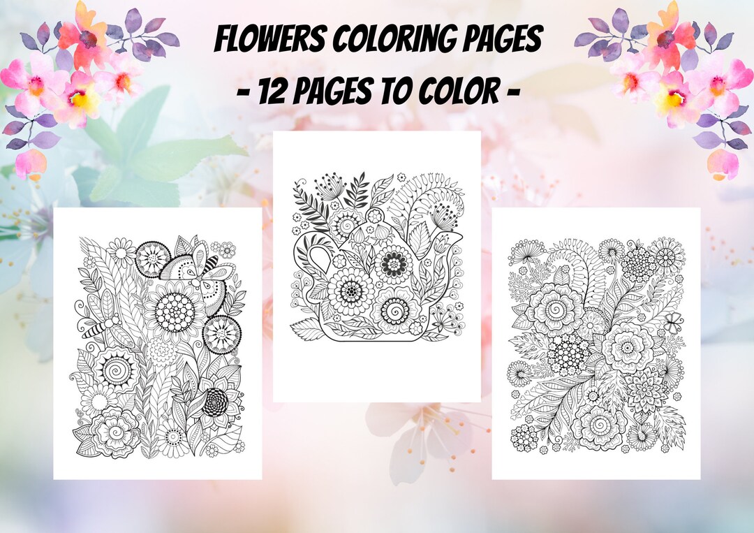 Relaxing Flowers Coloring Pages - Coloring Book for Adults With Flower ...