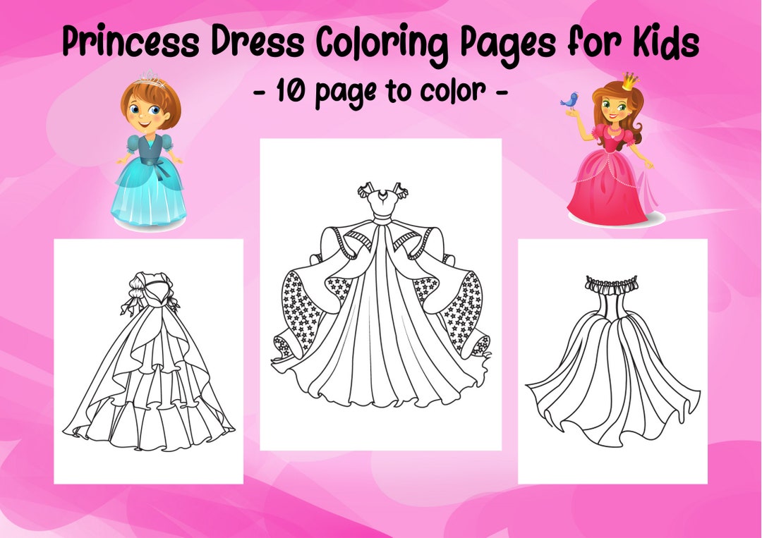 Princess Dress Coloring Pages for Girls - 10 Printable Pages - PDF File ...