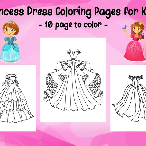 Princess Dress Coloring Pages - Etsy