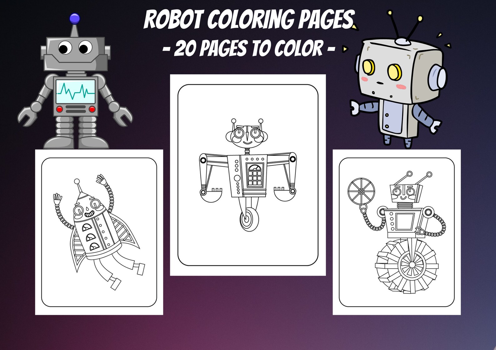 Robot Coloring Pages 20 Printable Pages Funny Robots - Etsy