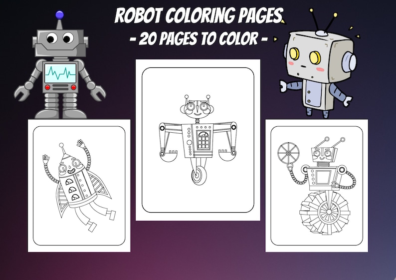 Robot Coloring Pages 20 Printable Pages Funny Robots - Etsy