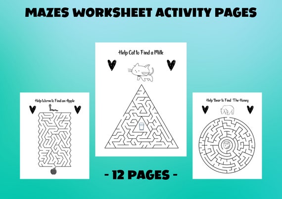 12 Mazes Worksheet Activity Pages for Kids Fun and - Etsy