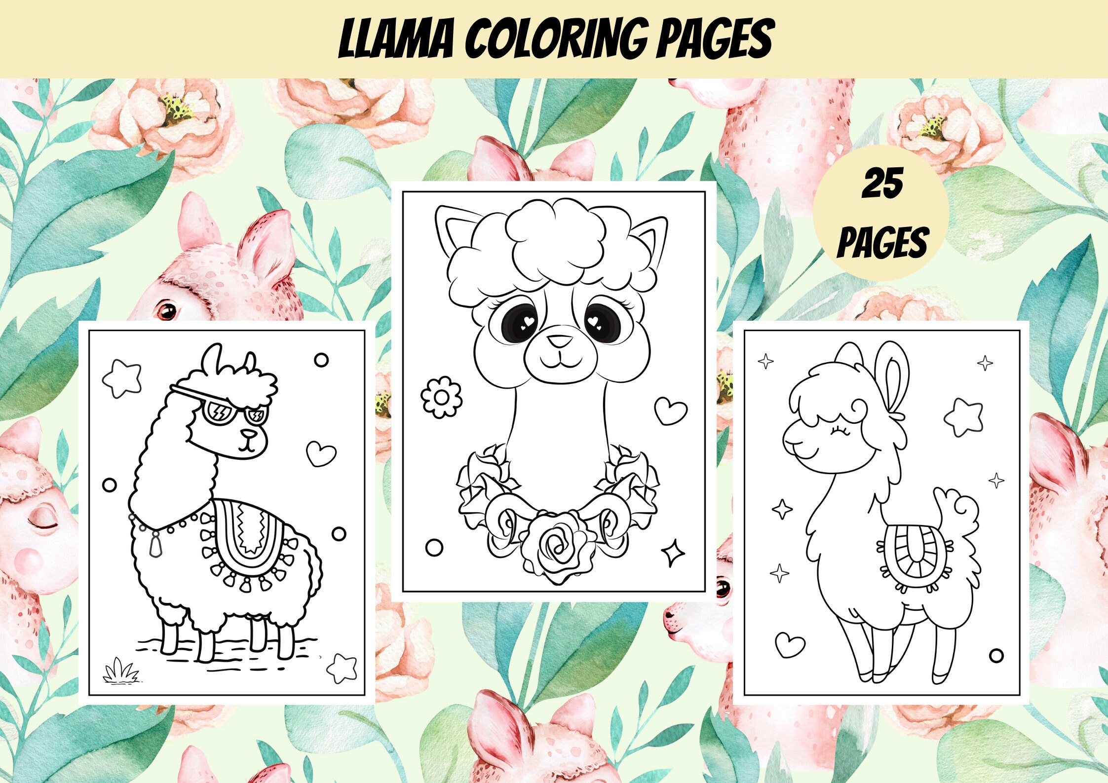 Llama Coloring Pages, 25 Printable Pages, Cute Llama Coloring Book ...