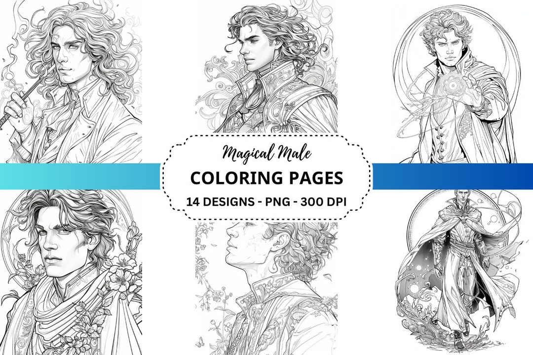 Magical Men Coloring Pages - Coloring Book of Male Witches, Warlocks ...