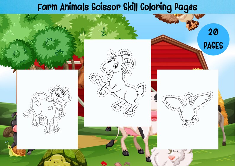 Farm Animals Scissor Skill Coloring Pages for Kids Boys and - Etsy