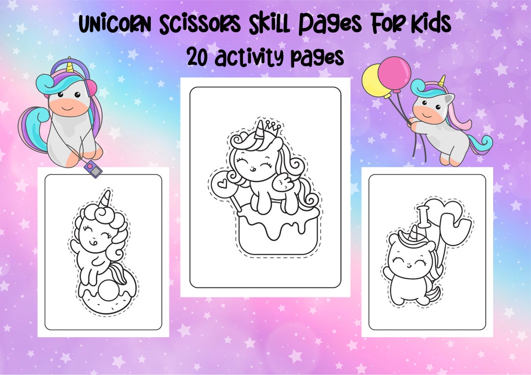 Unicorn Scissors Skill Coloring Pages for Kids, A Fun Cutting Practice ...