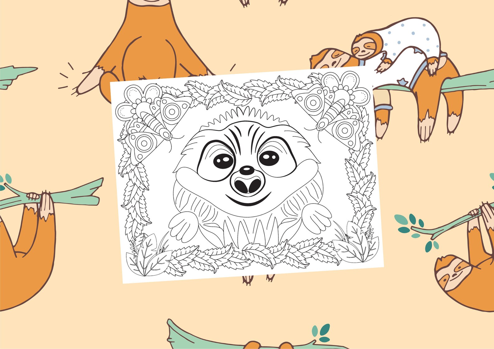 Sloth Coloring Pages - 10 Printable Pages - Cute Sloth Coloring Book ...
