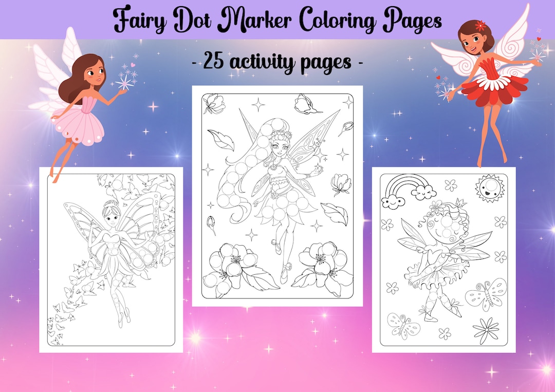 Fairy Dot Marker Coloring Pages, 25 Printable Pages, Magic Fairies Dot ...