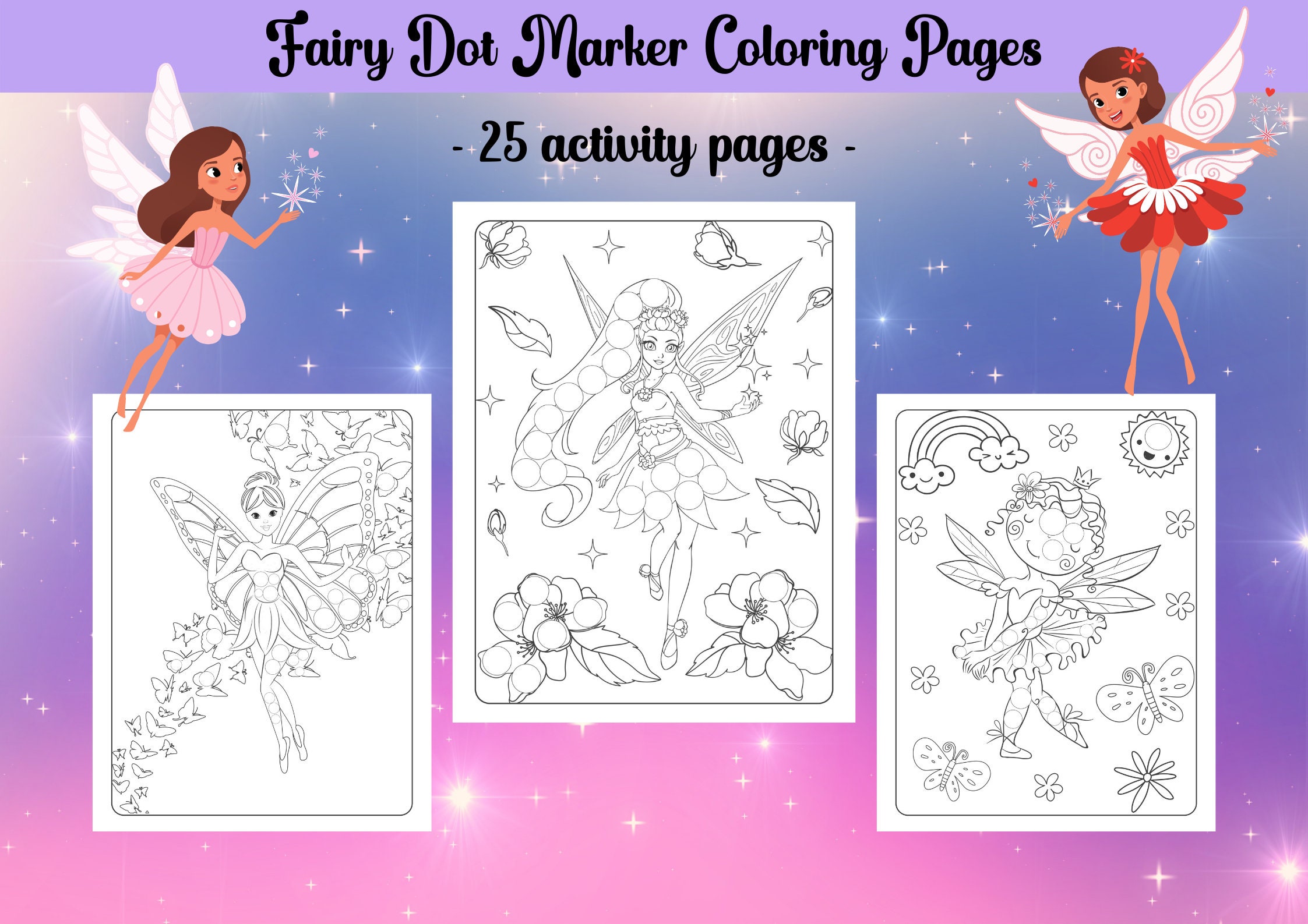 Fairy Dot Marker Coloring Pages, 25 Printable Pages, Magic Fairies Dot ...