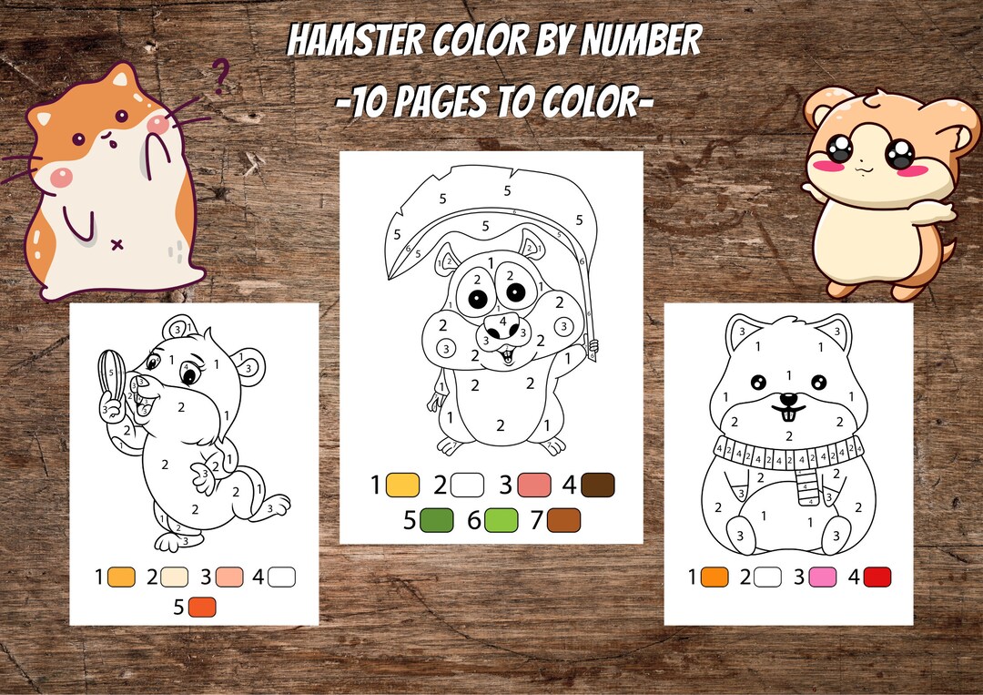 Cute Hamster Coloring by Number for Kids, 10 Printable Pages, Fun ...