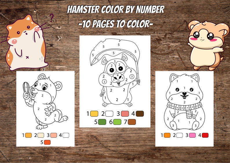 Cute Hamster Coloring by Number for Kids 10 Printable Pages - Etsy