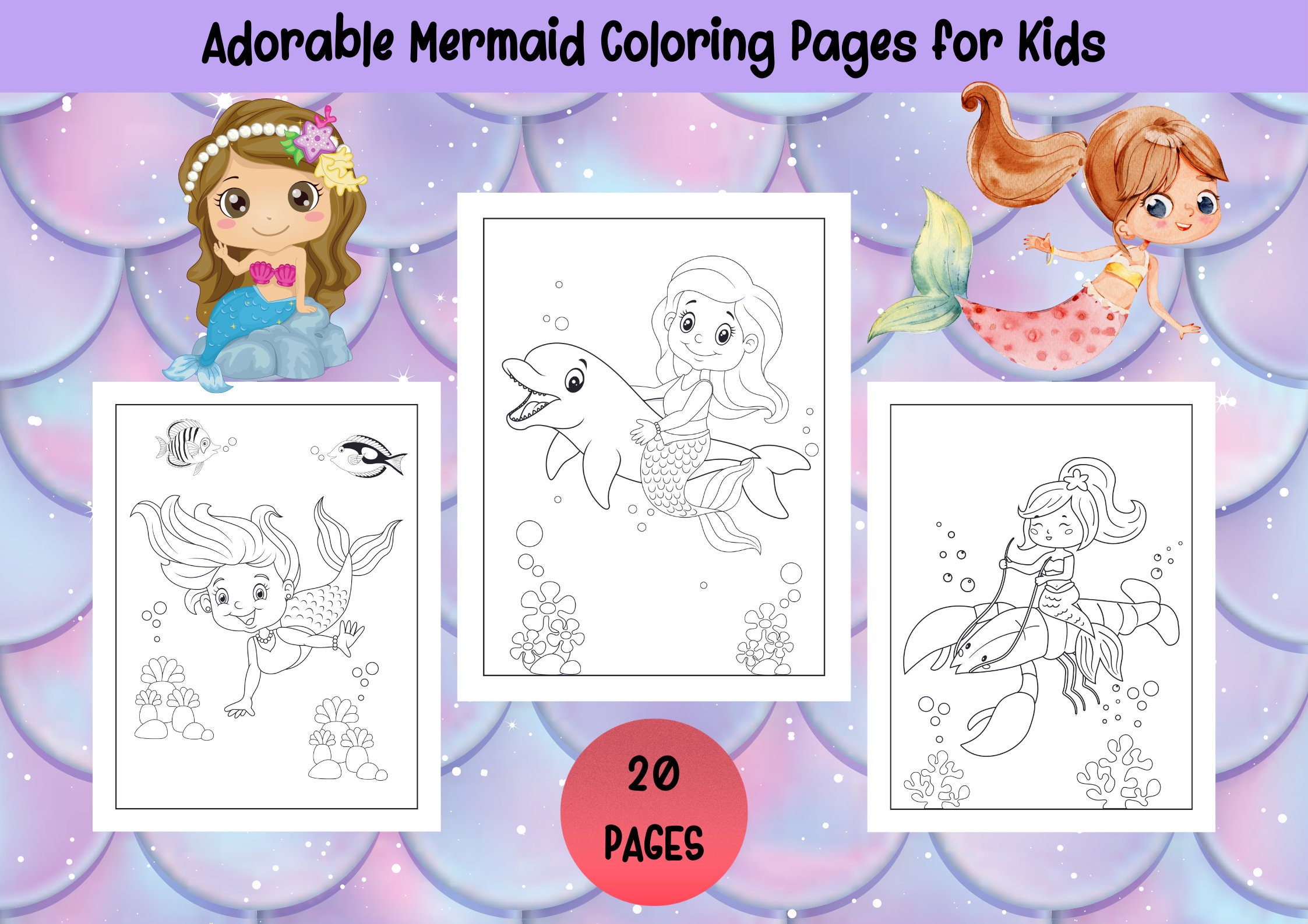 Adorable Mermaid Coloring Pages 20 Printable Pages Mermaid Coloring ...
