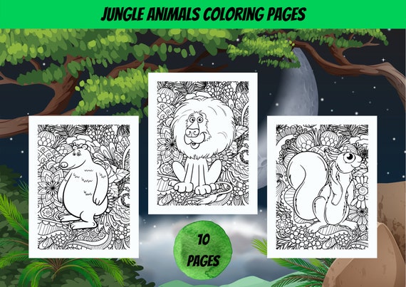 Jungle Animals Coloring Pages 10 Printable Pages Wild - Etsy