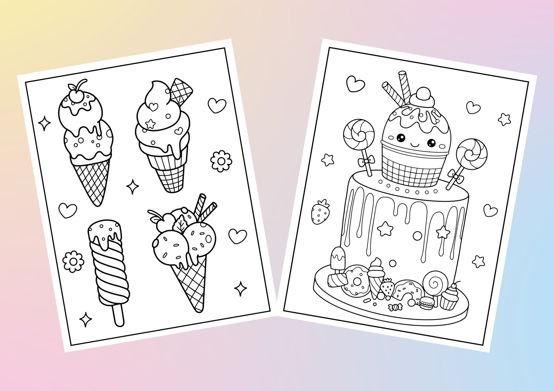 Kawaii Sweet Food Coloring Pages Cute Dessert Cupcake - Etsy