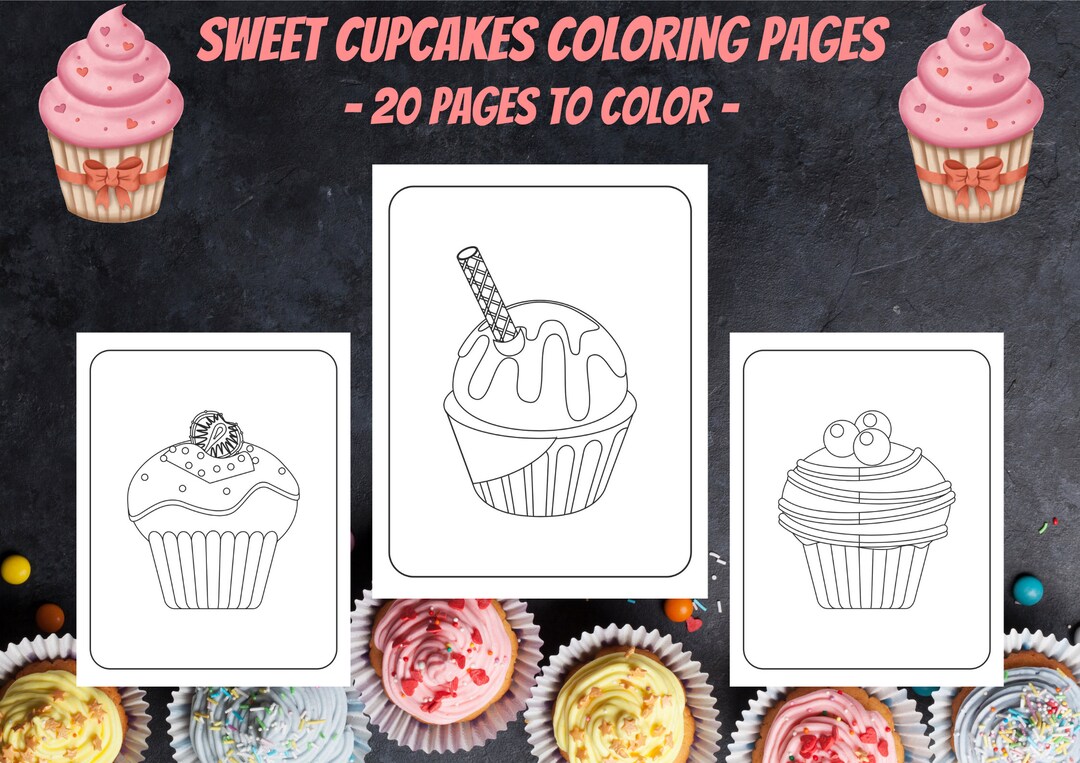 20 Sweet Cupcakes Printable Coloring Pages, Desserts Coloring Book for ...