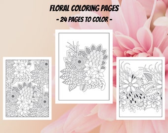 Flower Adult Coloring Book, Digital PDF Download, Botanical Art Pages ...