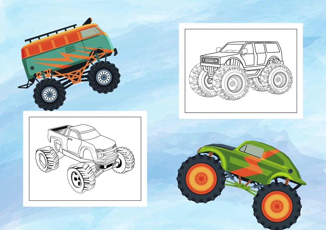 Monster Truck Coloring Pages for Kids 20 Printable Pages Amazing ...