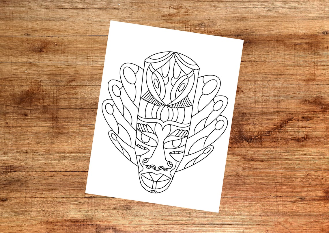 Tribal Mask Coloring Pages: African Designs (10 Printable Pages) (PDF ...