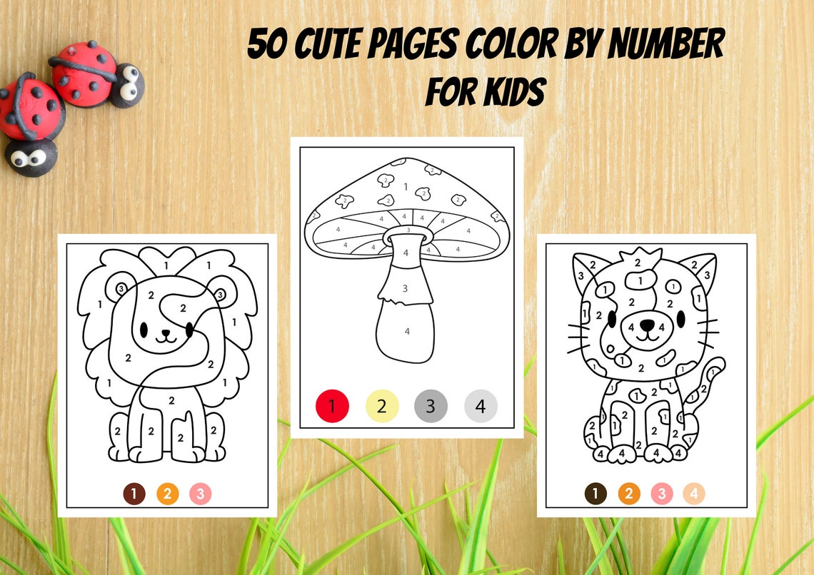 50 Cute Color by Number Pages for Kids, Activity Book for Boys, Girls ...