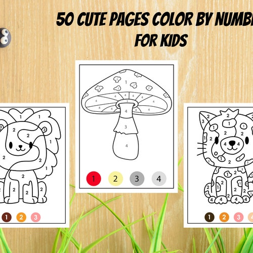 50 Cute Color by Number Pages for Kids Activity Book for - Etsy