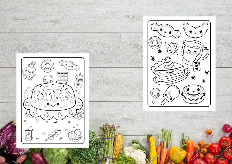 Kawaii Food Coloring Pages for Kids - 10 Printable Designs (digital ...