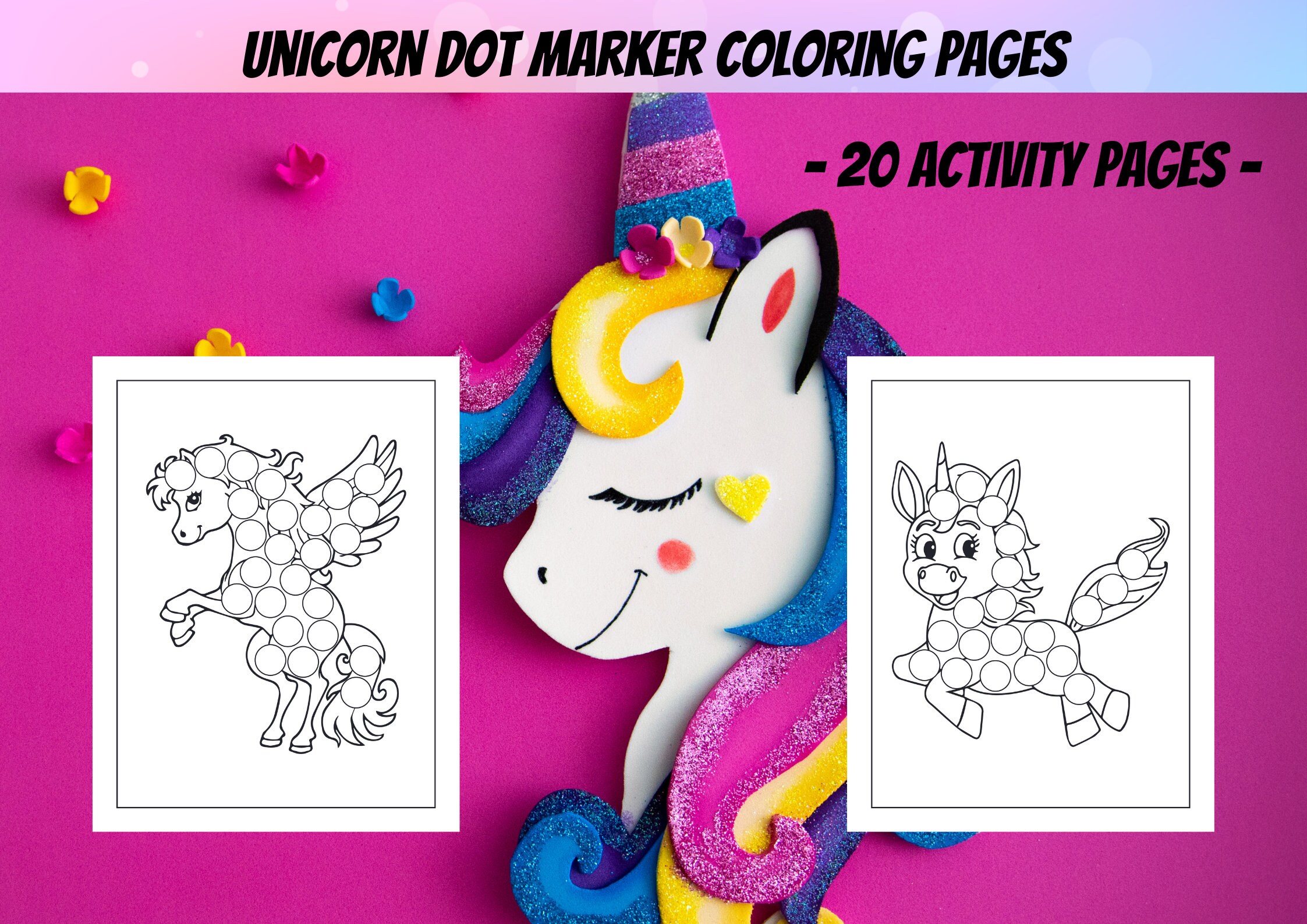 Unicorn Dot Marker Coloring Pages, 20 Printable Pages, Unicorns Dot ...