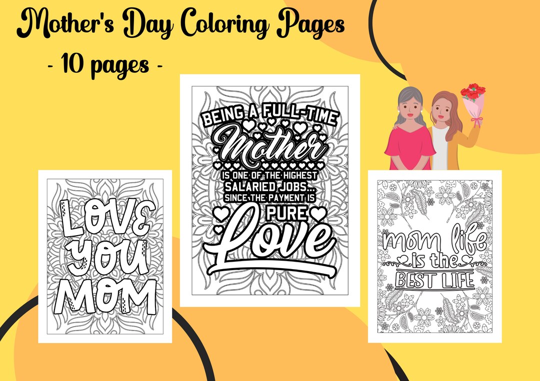 Mother's Day Adult Coloring Pages With Inspirational Quotes and Amazing ...