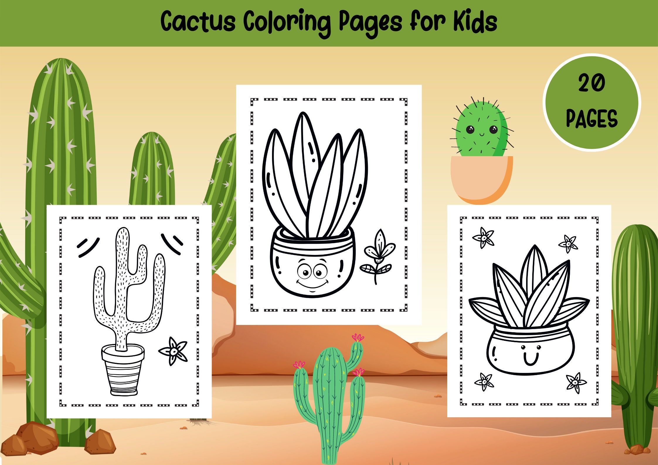 Cactus Coloring Pages for Kids Boys and Girls 20 Printable Pages Cactus ...