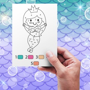 Mermaid Color by Number, 10 Printable Coloring Pages, Cute Mermaids ...