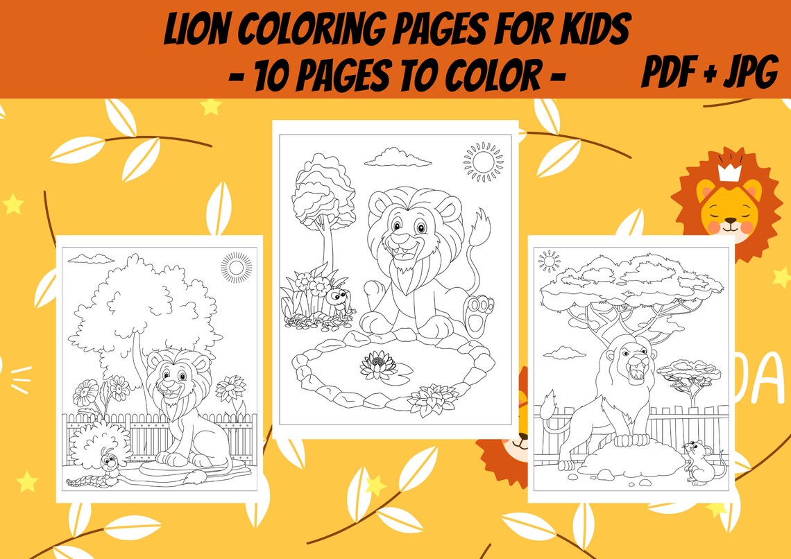 Lion Coloring Pages 10 Printable Pages Lion Digital Coloring Book for ...