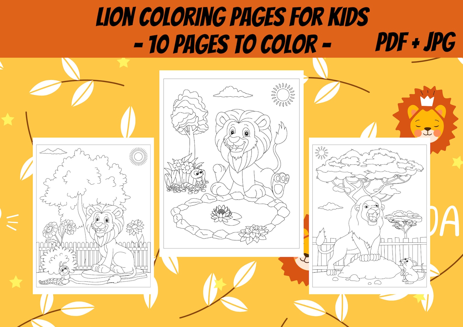 Lion Coloring Pages 10 Printable Pages Lion Digital Coloring Book for ...
