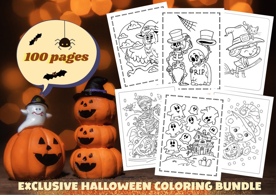 100 Halloween Coloring Pages: Printable Activity Book (digital Download ...