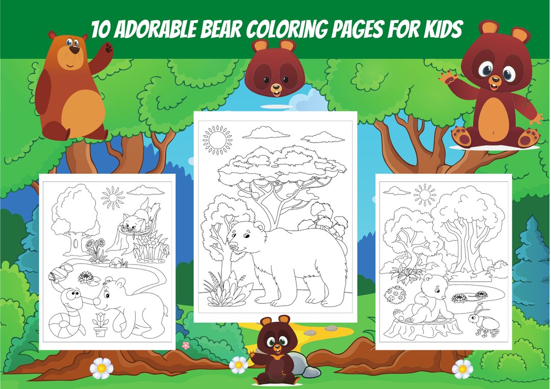 Cute Bear Coloring Pages Bundle - 10 Printable Sheets (digital Download ...