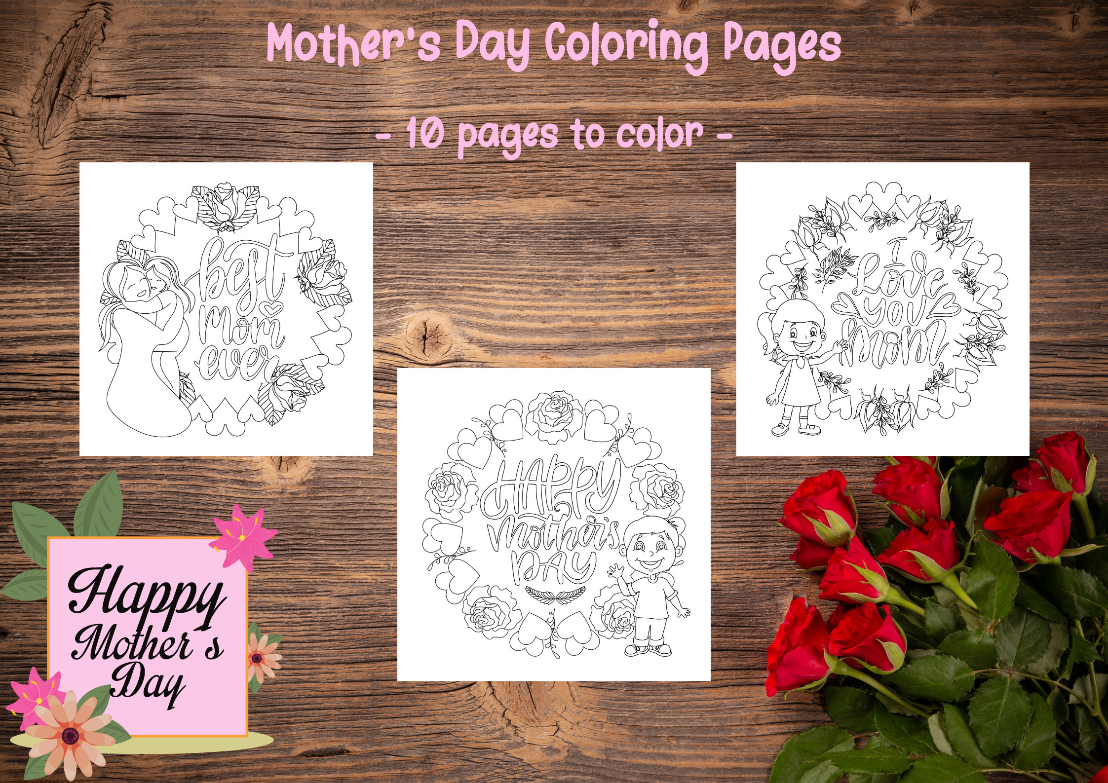 Mother's Day Coloring Pages 10 Printable Pages Mother's Day Gift for ...