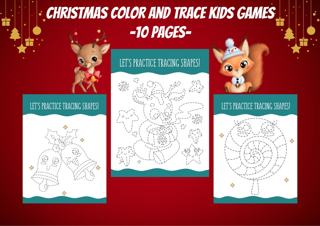 Christmas Trace and Color Kids Activity Book - 10 Printable Pages (PDF ...
