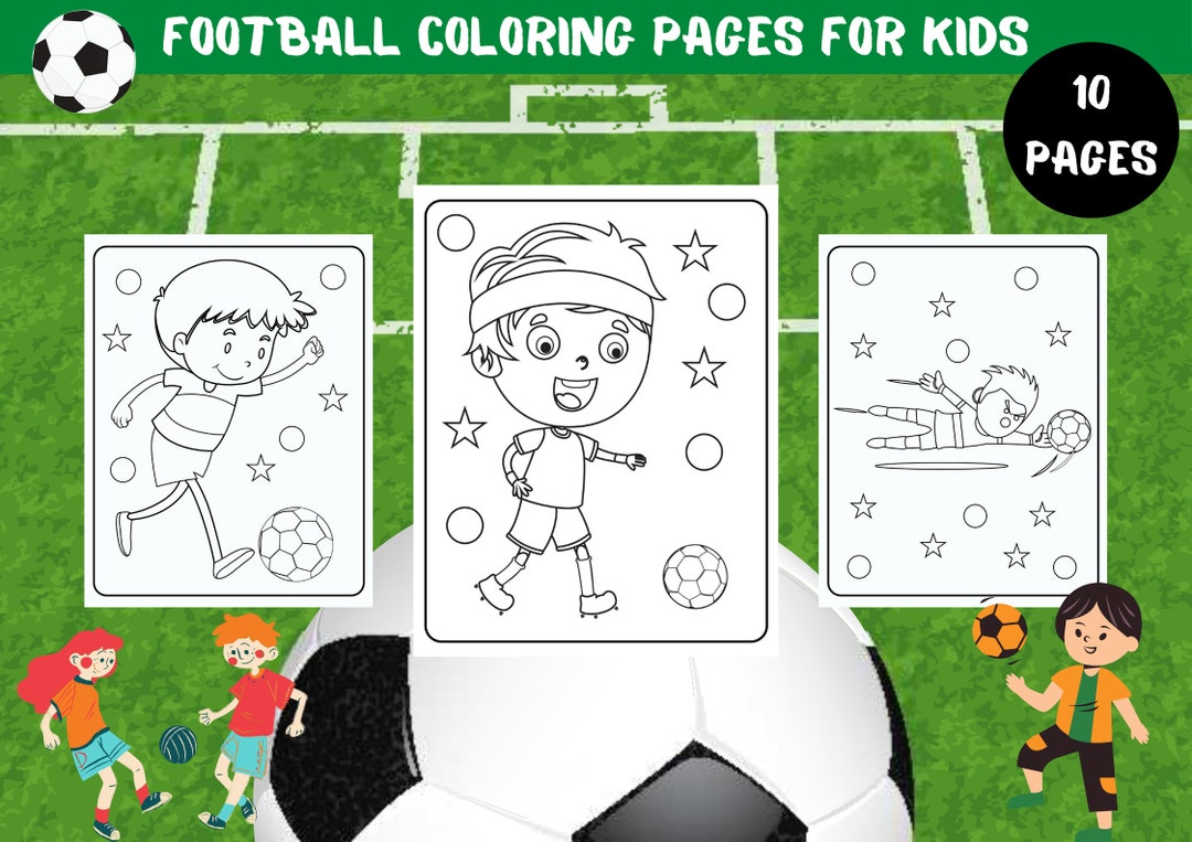 Football Coloring Pages for Kids - 10 Printable Pages - Soccer Digital ...