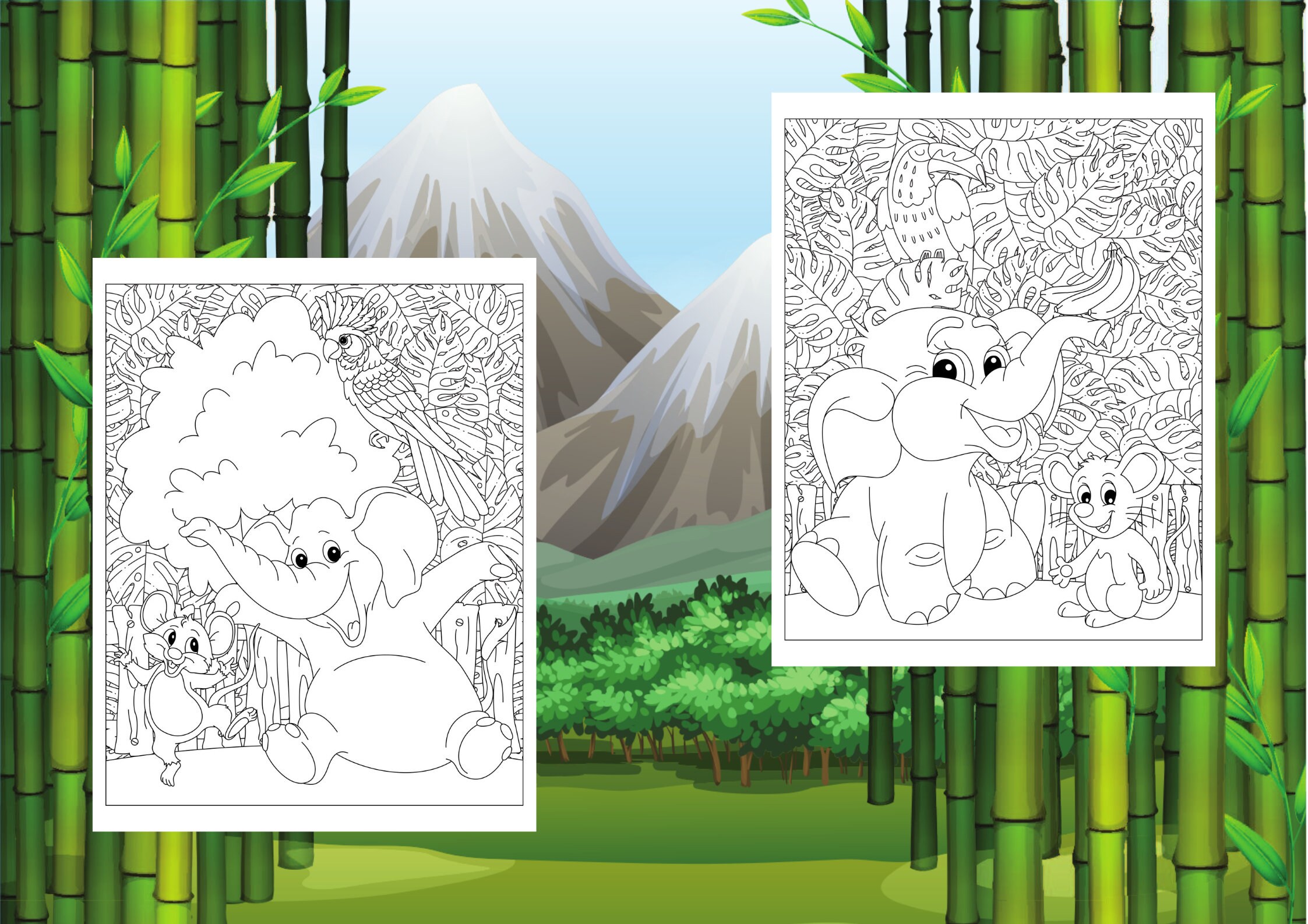 Jungle Elephant Coloring Pages for Kids: 10 Printable Designs (instant ...
