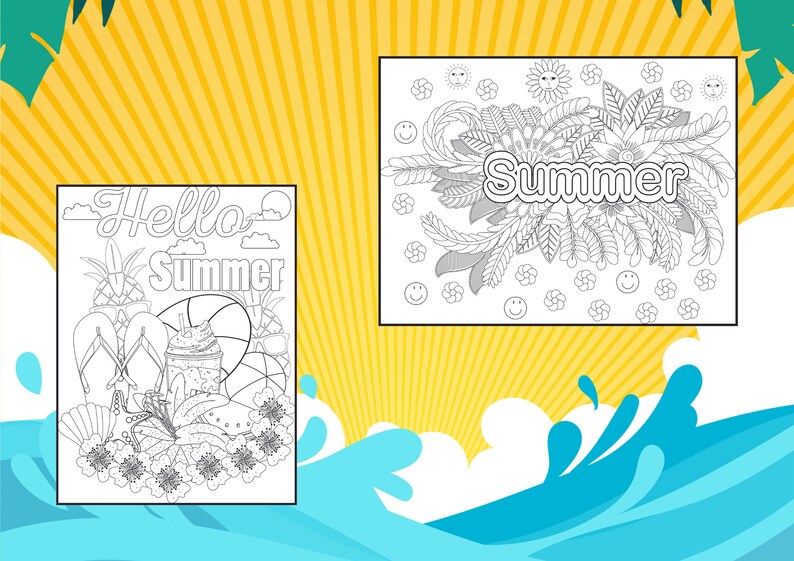 Summer Coloring Pages 10 Printable Pages Summer Vacation Digital ...